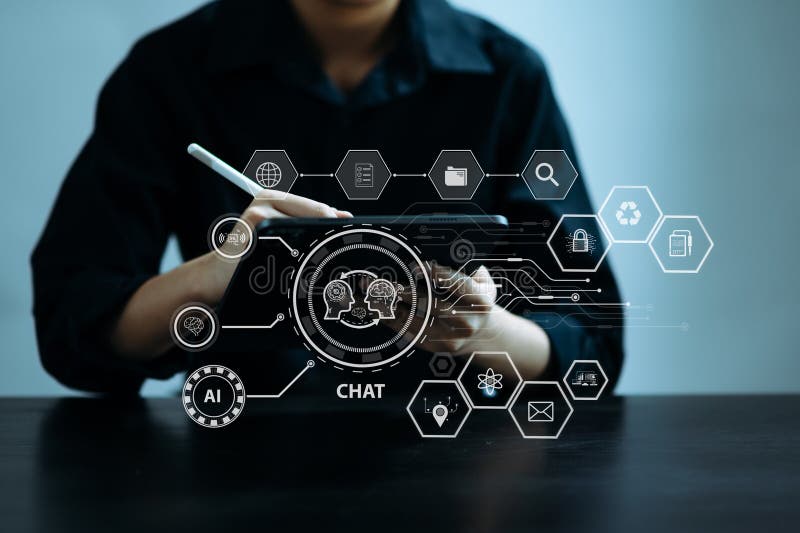 Woman Using Chat Bot in Smartphone Intelligence Ai. Chat with AI ...