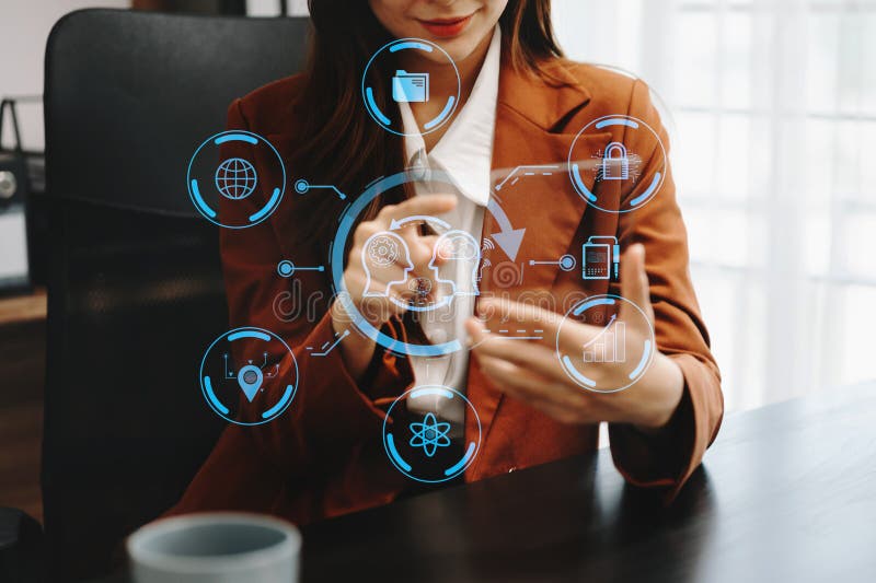 Woman Using Chatbot in Computer and Tablet Smart Intelligence Ai.Chat ...