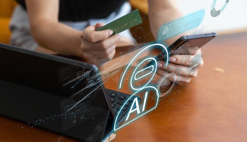 Woman Using Chatbot in Computer and Tablet Smart Intelligence Ai. Chat ...