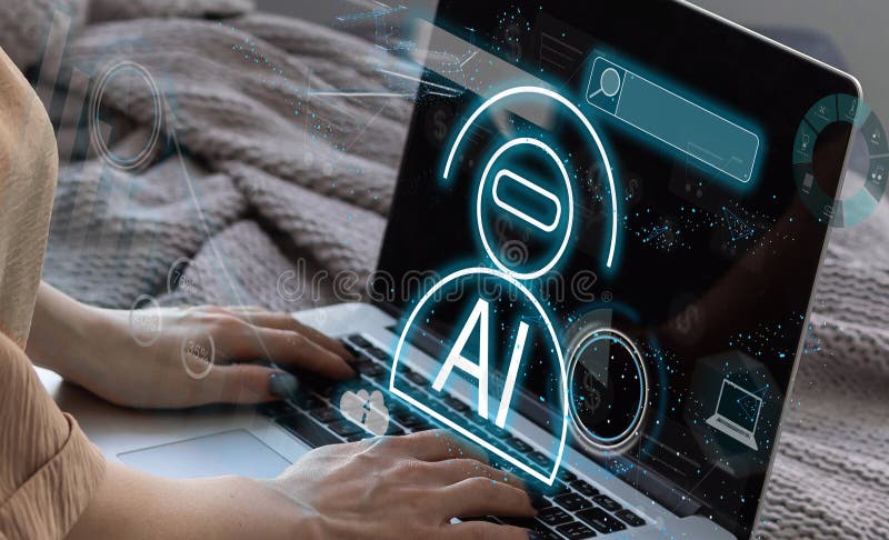 Woman Using Chatbot in Computer and Tablet Smart Intelligence Ai. Chat ...