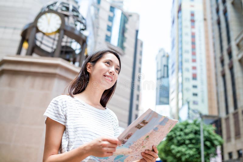 Woman Using City Map in Hong Kong Stock Image - Image of paper ...