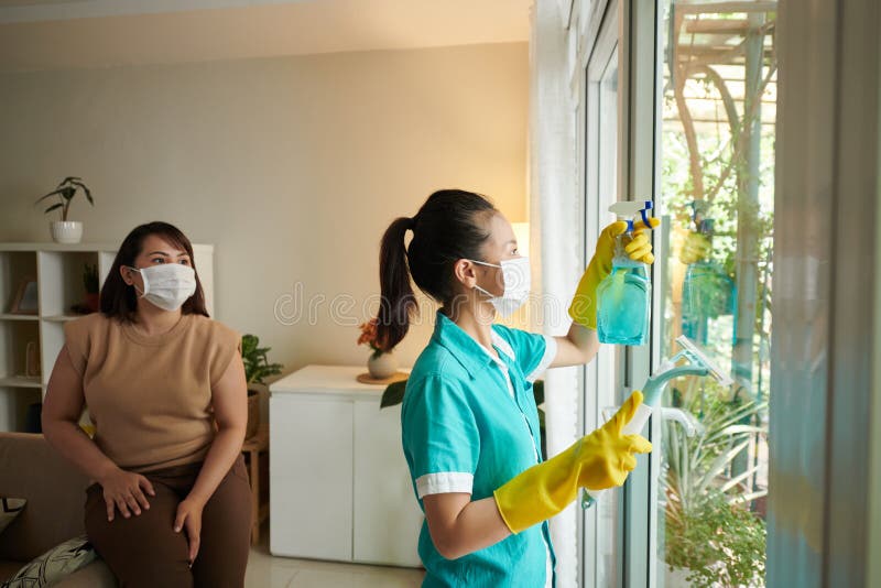 Woman Using Cleaning Service Stock Photo - Image of clean, service ...