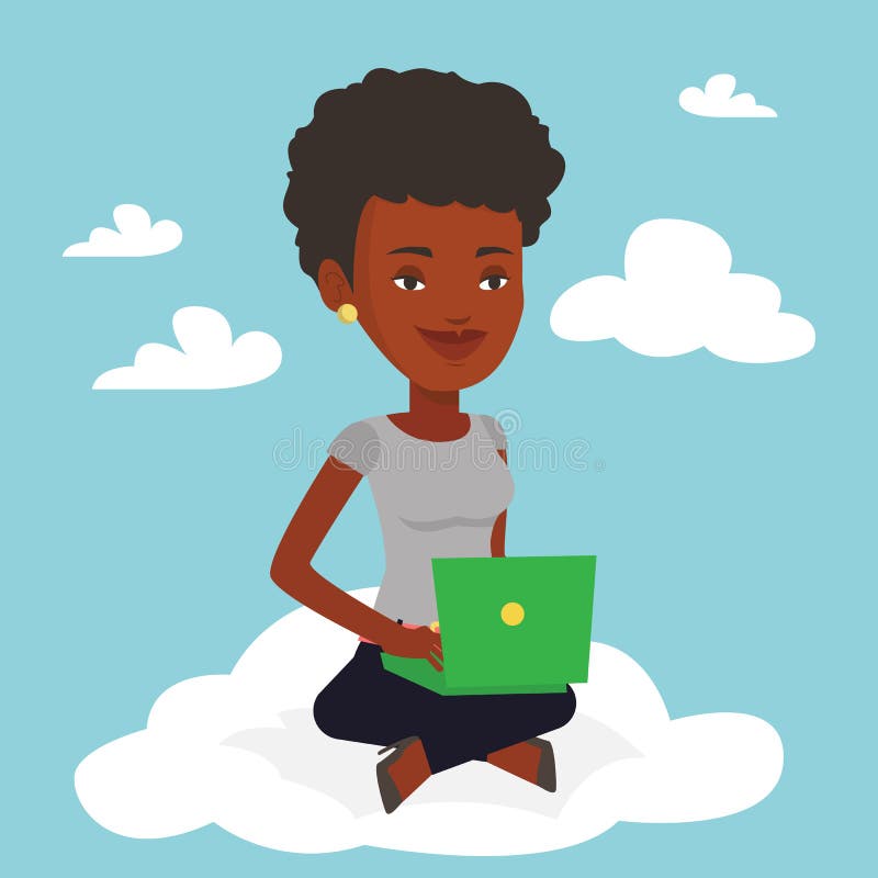 Woman Using Cloud Computing Technology. Stock Vector - Illustration of ...