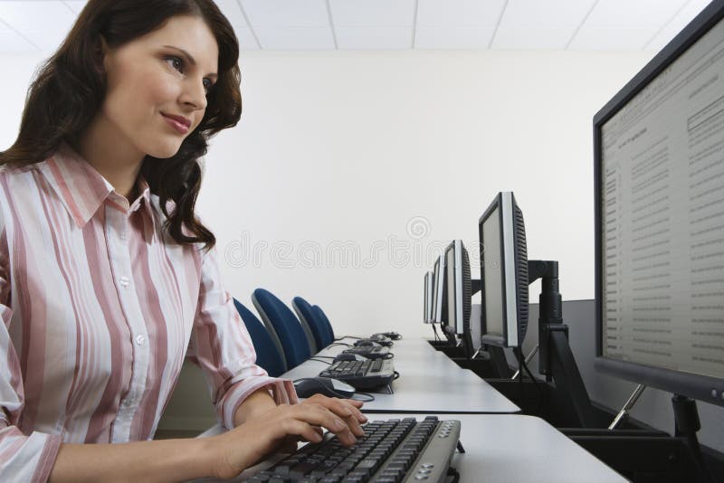 Silhouette of Woman Working Computer - Pointing Screen Stock Photo ...
