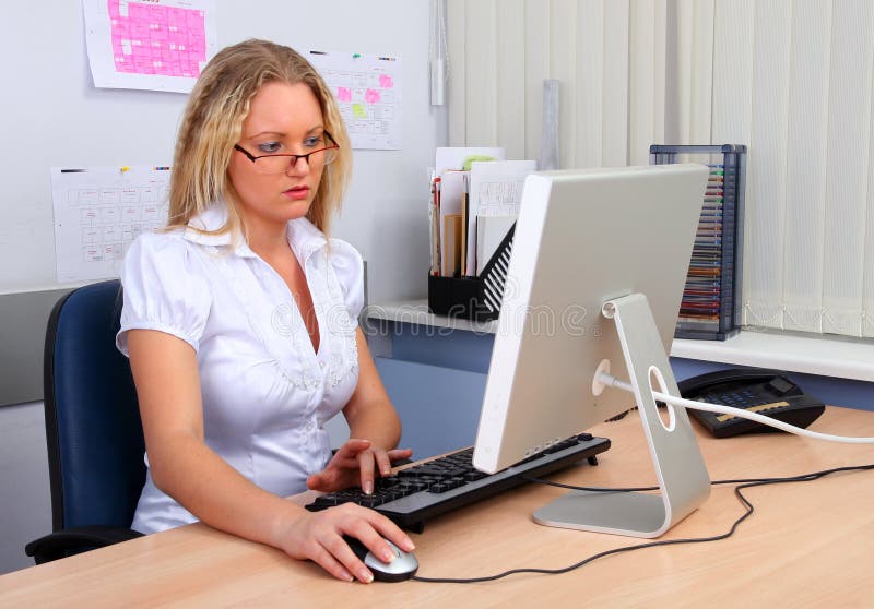 Woman using computer stock image. Image of business, employee - 8150603