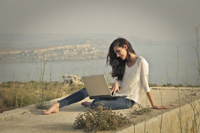 Woman using computer stock image. Image of caucasian - 67499427