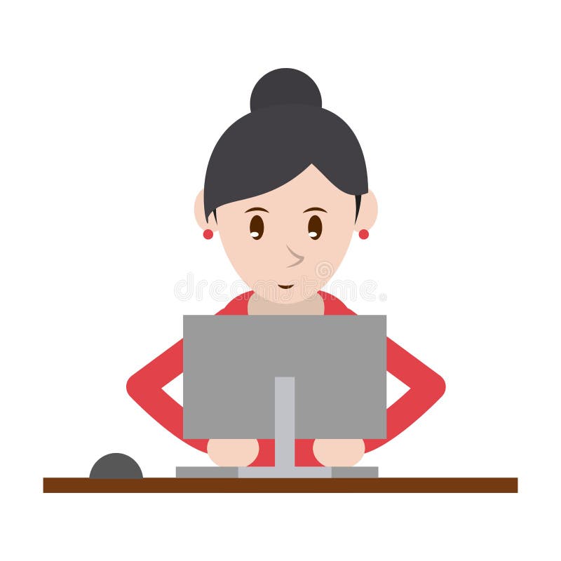 Woman using computer stock vector. Illustration of school - 136880765