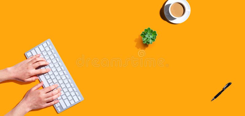 Woman Using a Computer Keyboard Stock Photo - Image of view, working ...