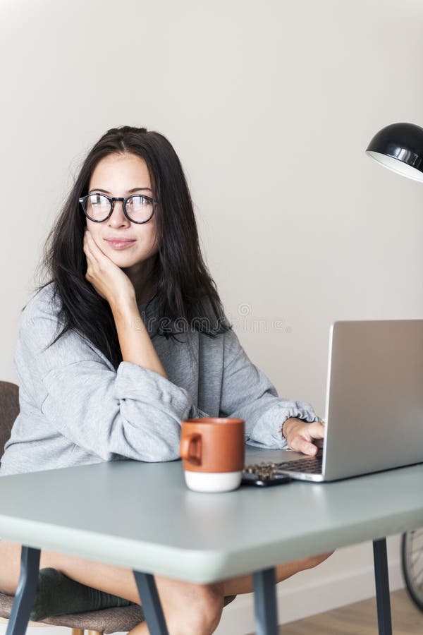 Woman Using Computer Laptop in Her Room Stock Image - Image of ...