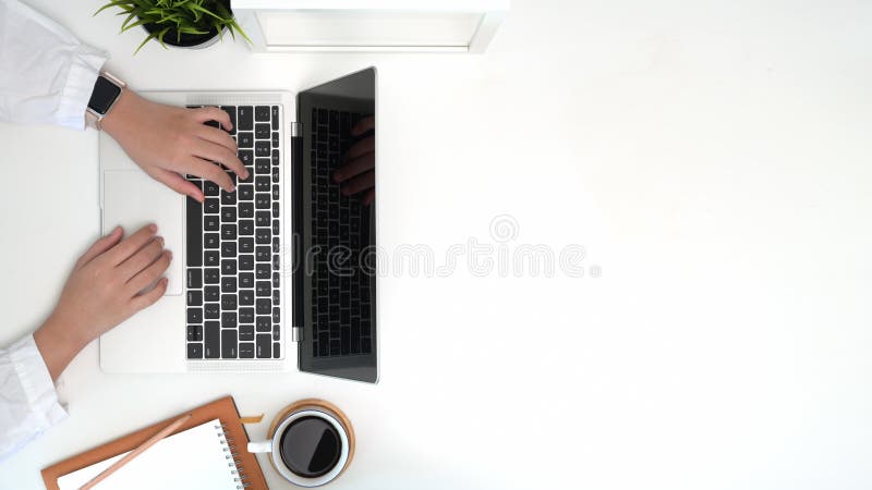 Woman Using Computer Laptop Stock Photo - Image of hand, coffee: 148921976