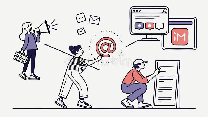 Woman with Computer and Mail, Email Marketing, Digital Communication ...