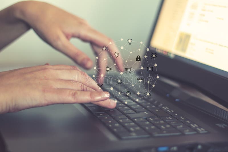 Woman Using Computer. Networking and Social Media Concept Stock Photo ...