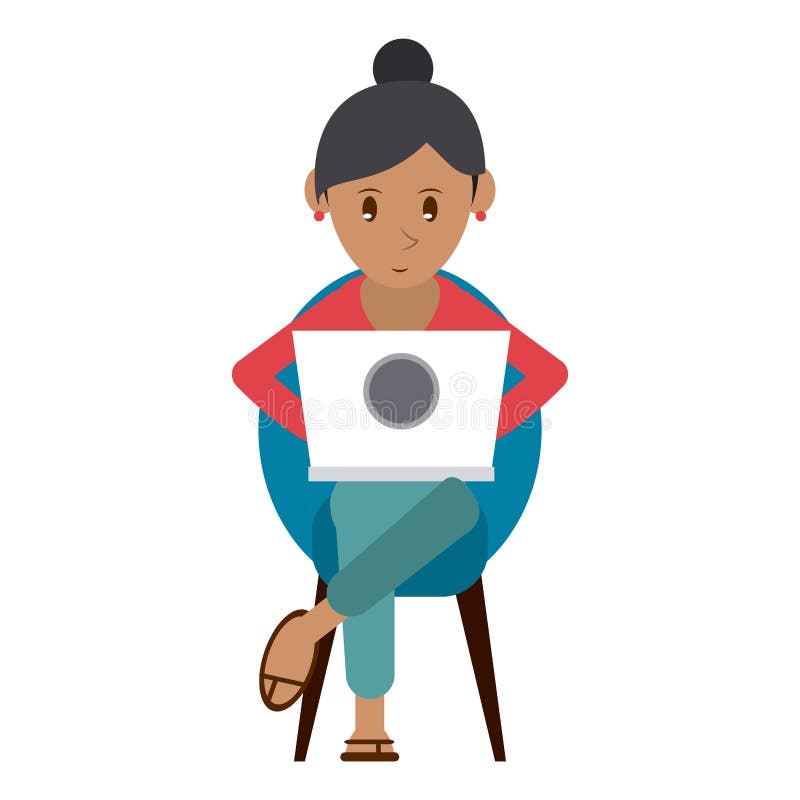 Woman using computer stock vector. Illustration of class - 136880987