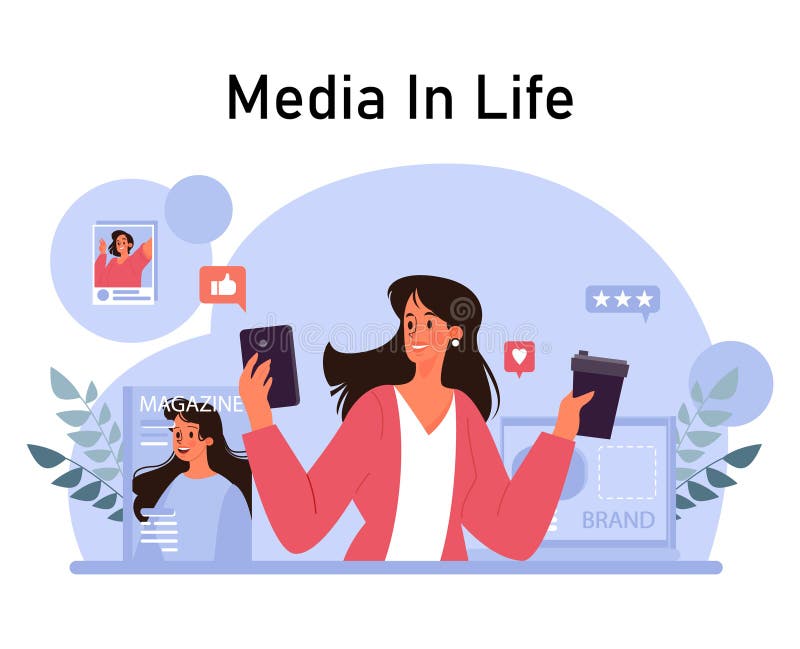 Woman Using Digital Devices for Media. Character Consuming the Content ...