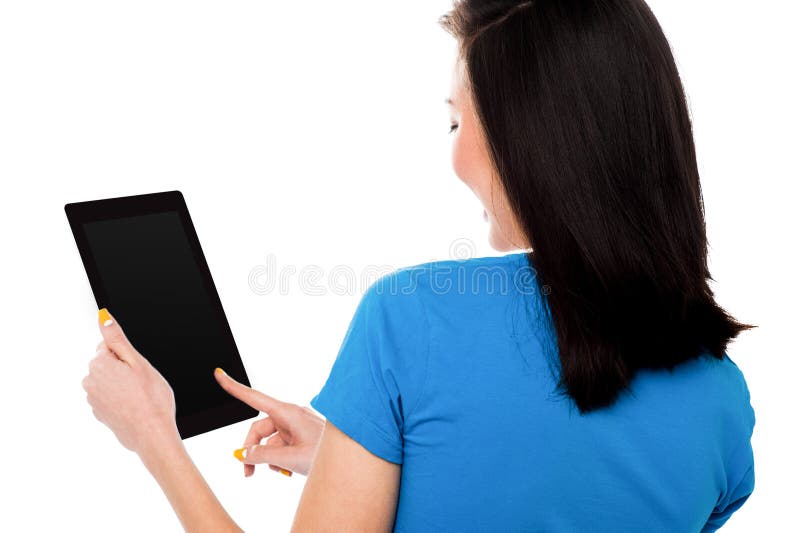 Woman Using Digital Tablet Computer Stock Photo - Image of mixed ...