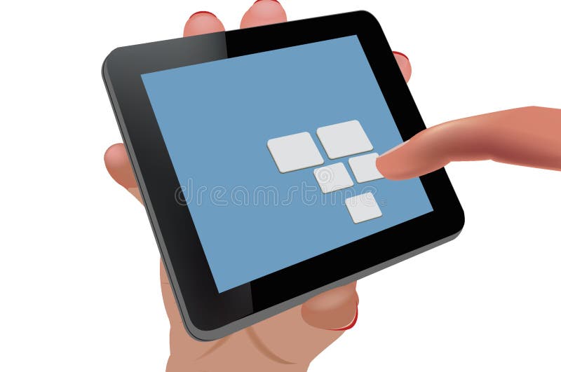 Woman Using Digital Tablet with Keyboard on Screen Stock Vector ...