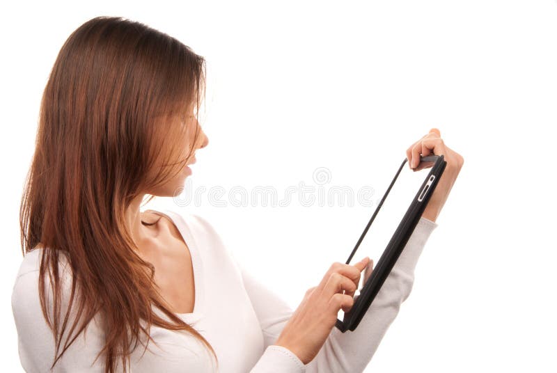 Woman Using Digital Tablet Touch Pad Computer Stock Image - Image of ...