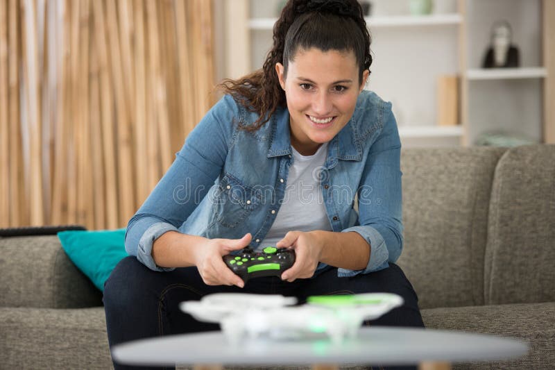 Woman Using Drone Hold it in Hand Stock Image - Image of vision, robot ...