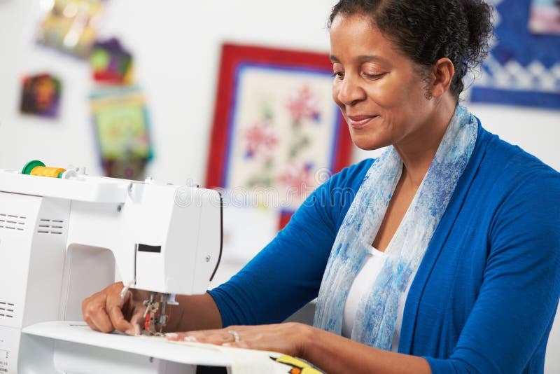 Creative Woman Using Sewing Machine Stock Image - Image of people ...