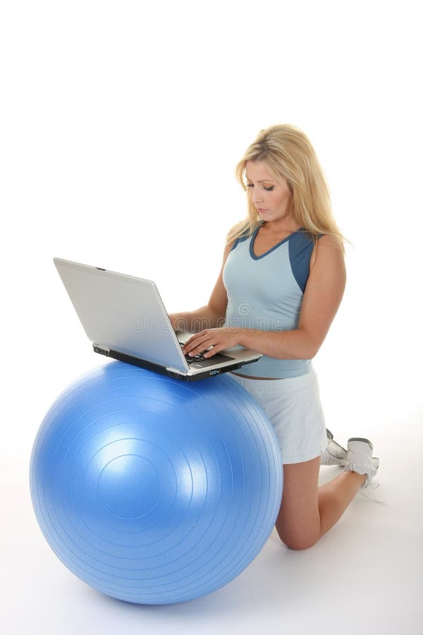 Woman Using Exercise Ball Desk Stock Image - Image of blond, ball: 5666723