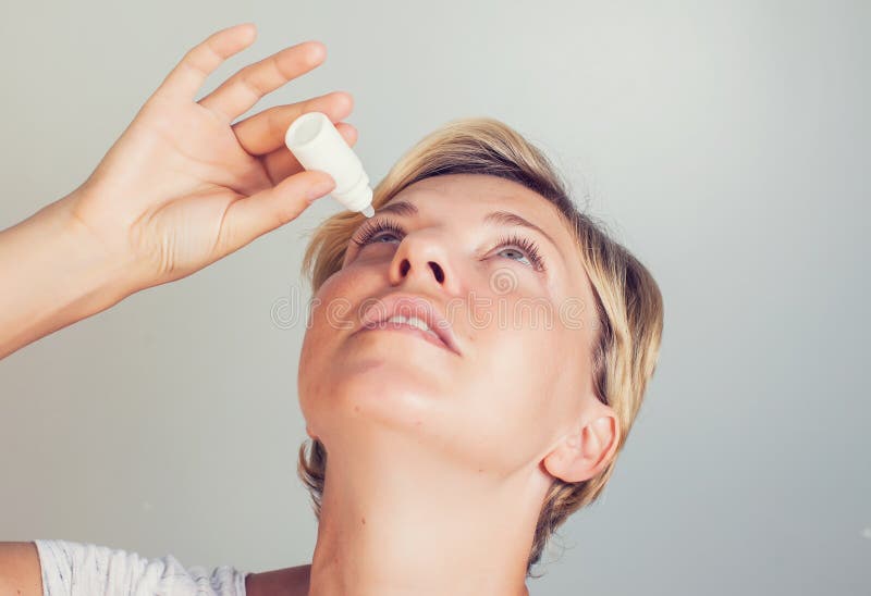 Woman Using Eye Drops in Eyes Stock Image - Image of allergy, lifestyle ...