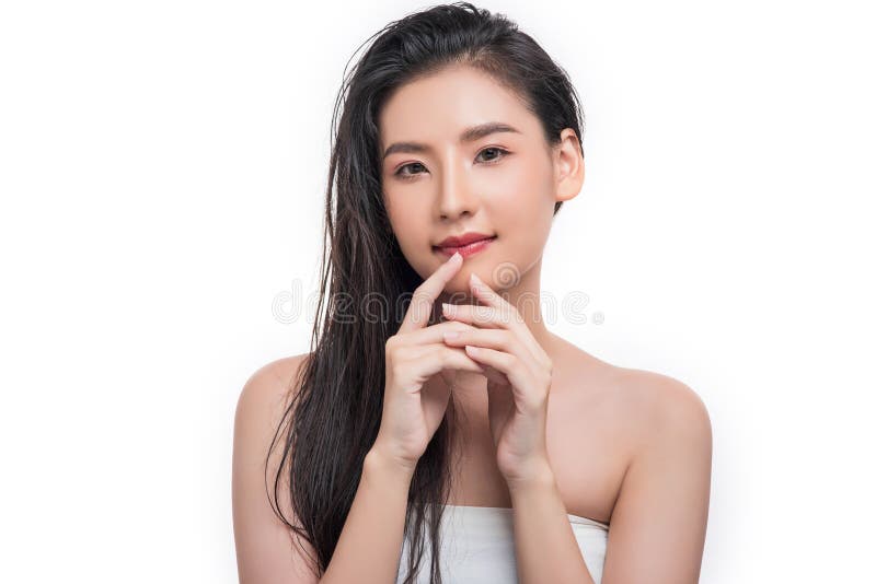 Woman Using the Finger To Touch the Chin Stock Image - Image of girl ...