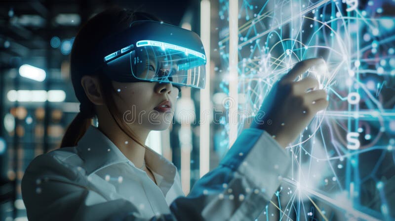 Woman Using Futuristic AR Display Interface Stock Illustration ...