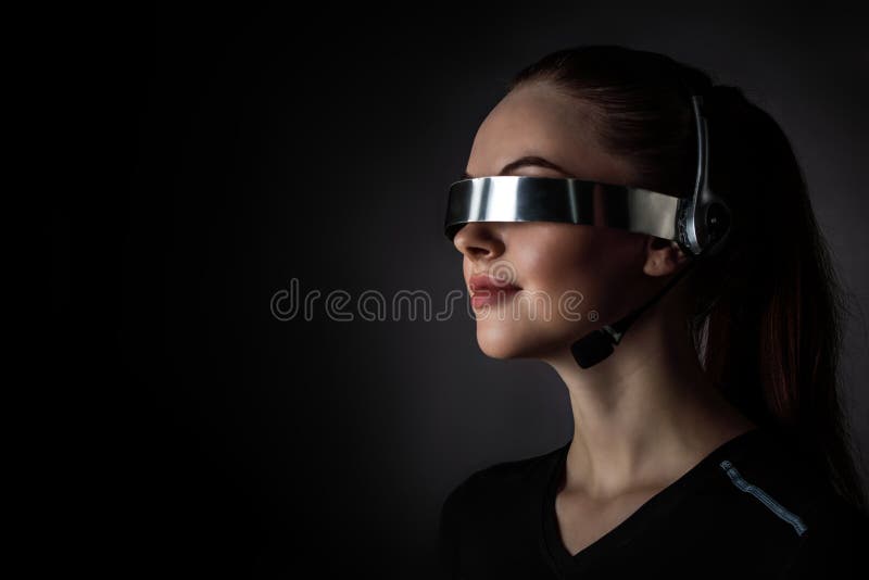 Woman Using Futuristic VR Goggles Stock Photo - Image of entertainment ...