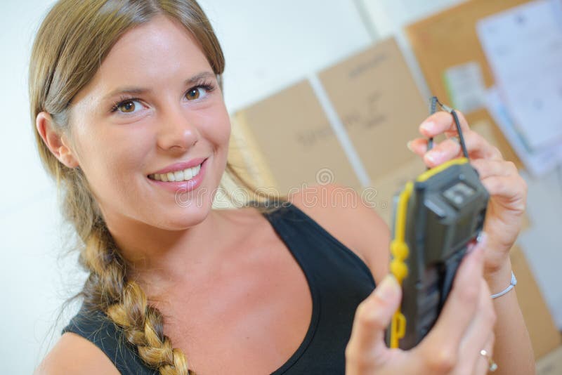 Woman Using Hand-held Inventory Device Stock Image - Image of pretty ...