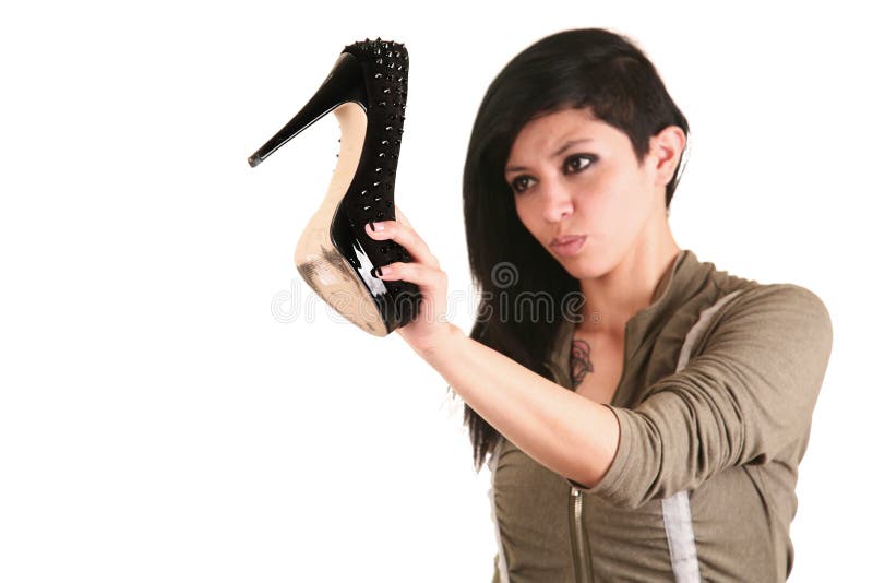 Woman Using a Heel Shoe As Weapon Stock Image - Image of couple, pair ...