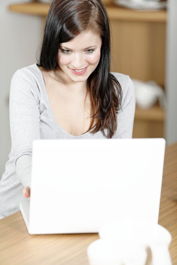 Woman Using Her Laptop at Home Stock Image - Image of female, home ...