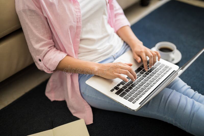 Woman Using Her Laptop To Work Stock Image - Image of adult, apartment ...