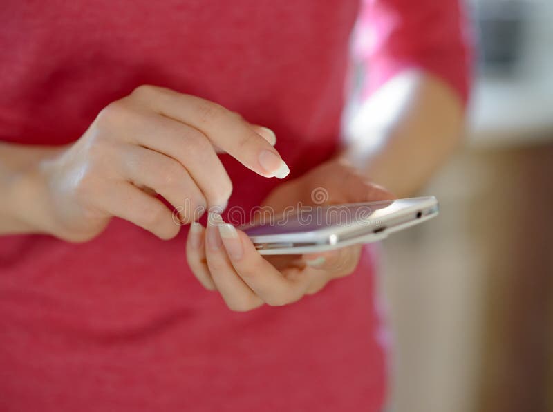 Woman Using Her Mobile Smart Phone at Home Stock Image - Image of ...