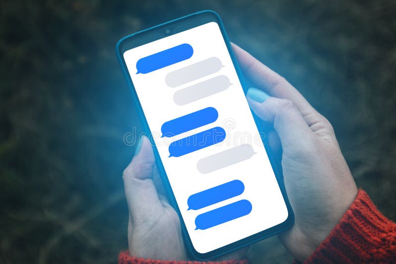 Woman Using Instant Messaging App on Smartphone Stock Photo - Image of ...