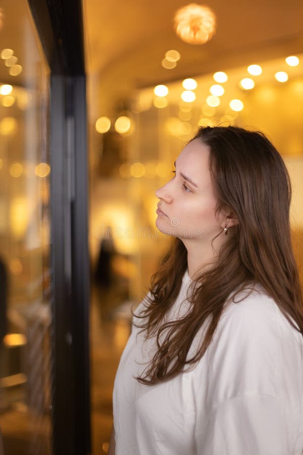 Woman Using Interactive Touchscreen Display at Modern Museum. Education ...