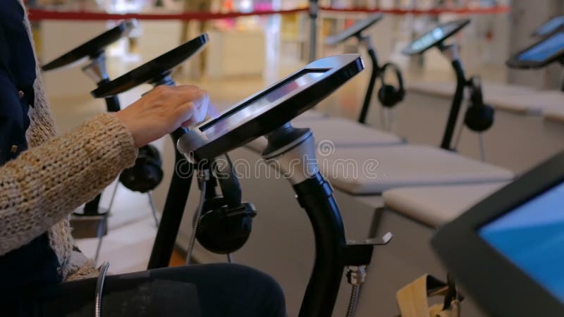 Woman Using Interactive Touchscreen Display Tablet at Jewish History ...