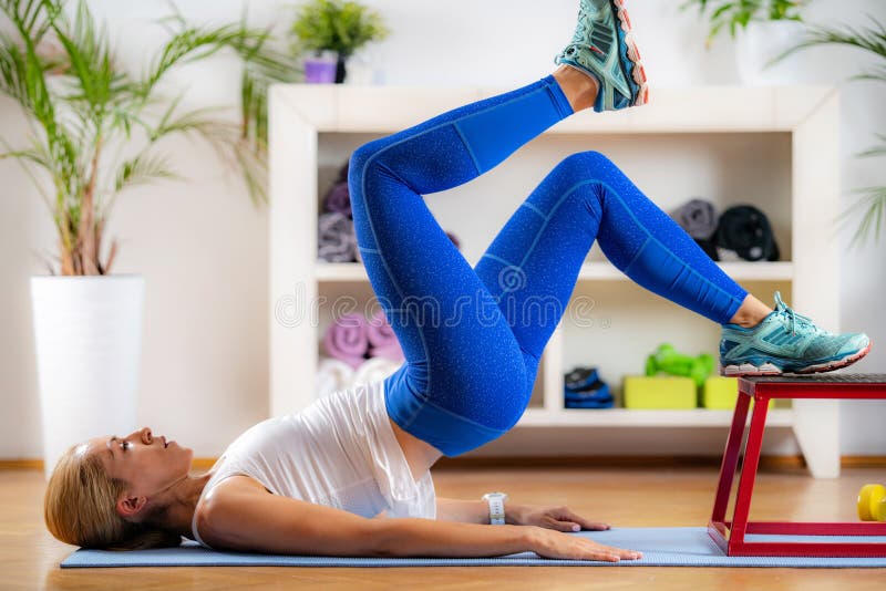 Woman Using Jumping Stool during Training Stock Image - Image of ...