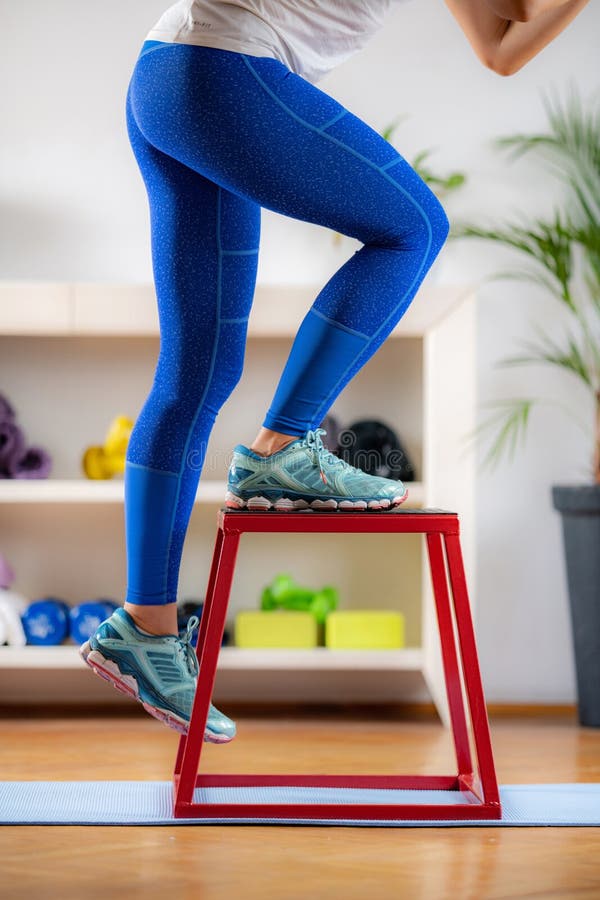 Woman Using Jumping Stool during Training Stock Image - Image of step ...