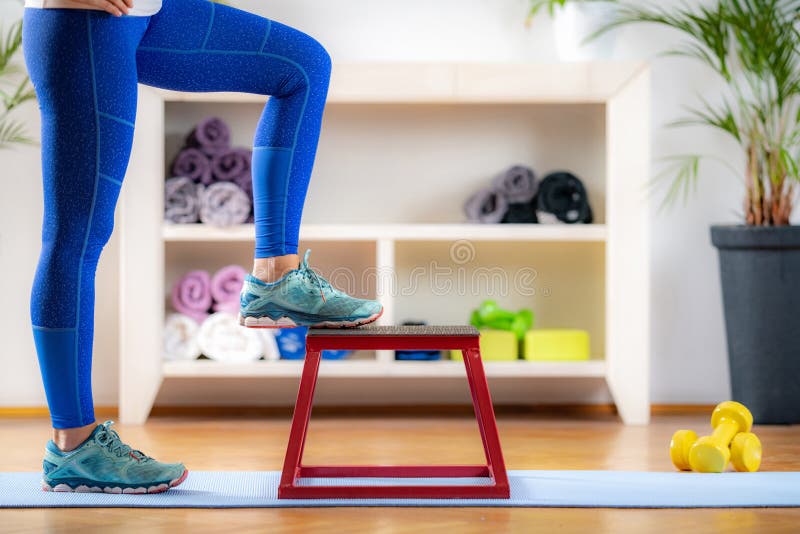 Woman Using Jumping Stool during Training Stock Photo - Image of ...