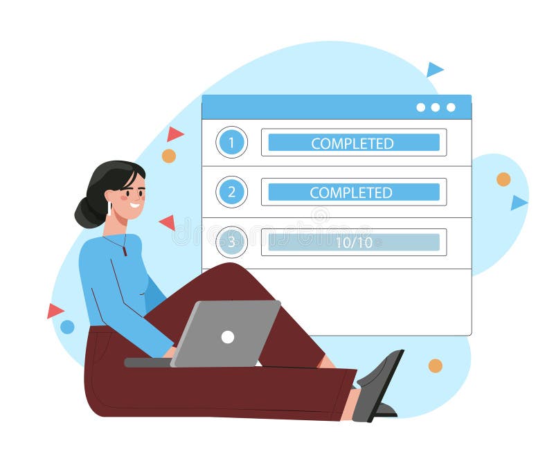 Woman Using Laptop with Checklist Screen. Vector Illustration Stock ...