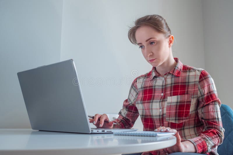 Woman Using Laptop Computer in Room during Quarantine at Home - Self ...