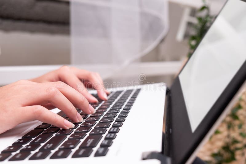 Woman Using Laptop Computer White Screen, Business, Work Stock Photo ...