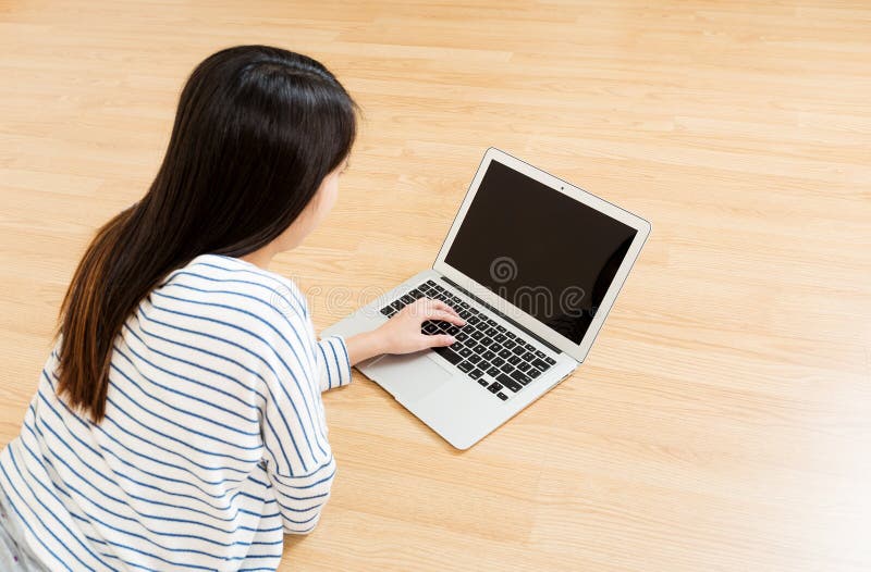 Woman Using Laptop on Floor Stock Image - Image of notbook, female ...