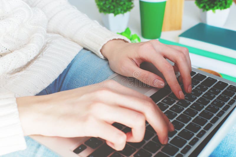 Woman Using Laptop Keyboard Stock Photo - Image of female, laptop: 81939748