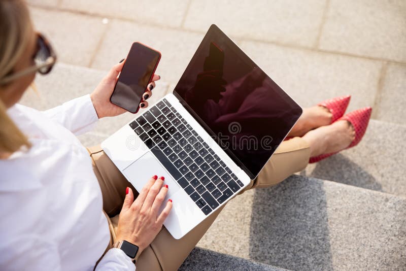 Man Using Project Management Software on Laptop Computer Stock Photo ...