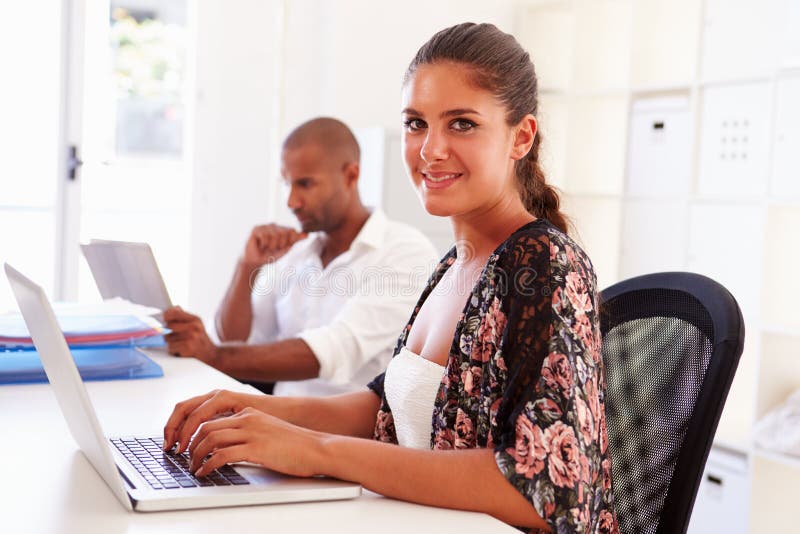 Woman Using Laptop in Modern Office of Start Up Business Stock Image ...