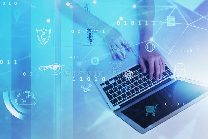 Woman Using Laptop in Office, Cloud Computer Stock Image - Image of ...