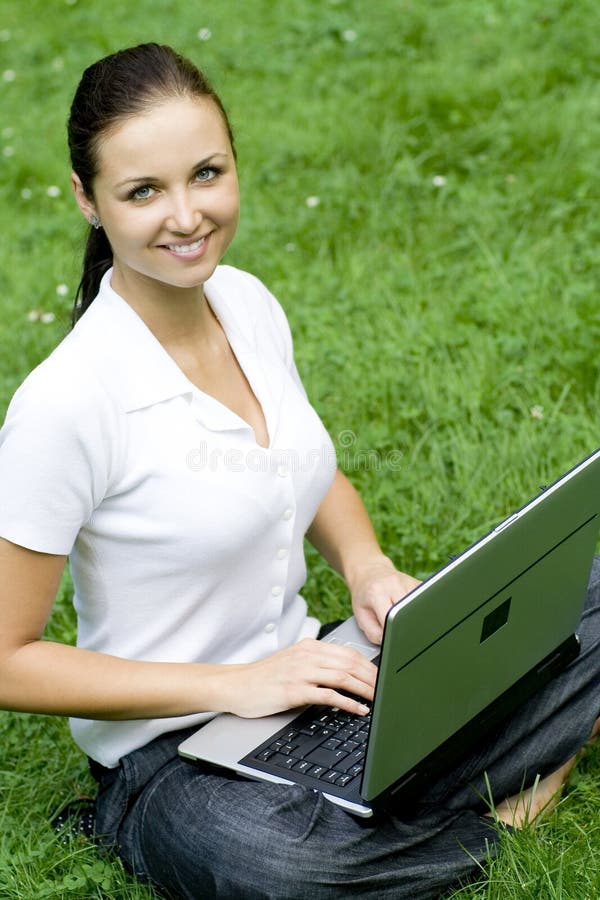 Woman Using Laptop Outdoors Stock Image - Image of business, outdoors ...