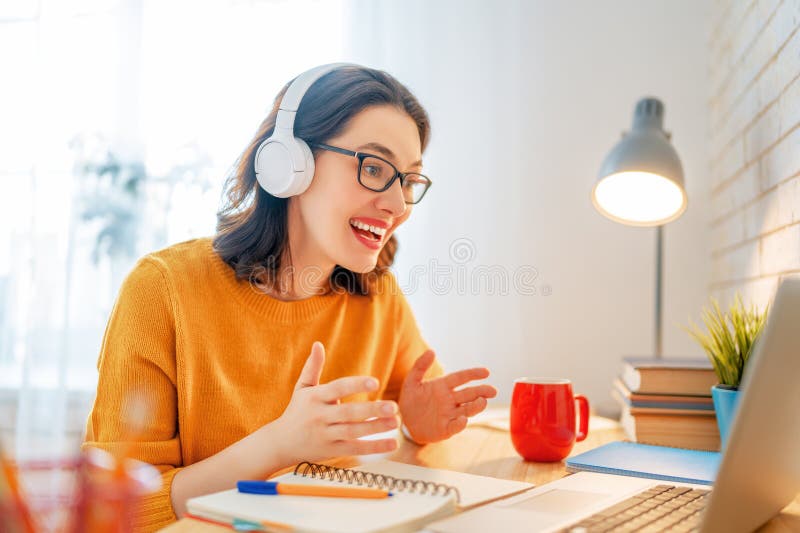 Woman is Using Laptop Pc for Remote Conversation Stock Photo - Image of ...