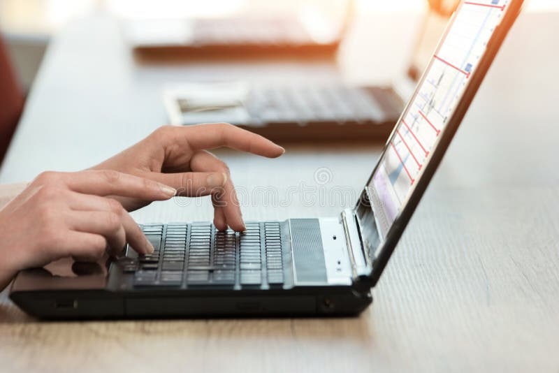 Woman Using Laptop, Searching Web, Browsing Information. Stock Image ...